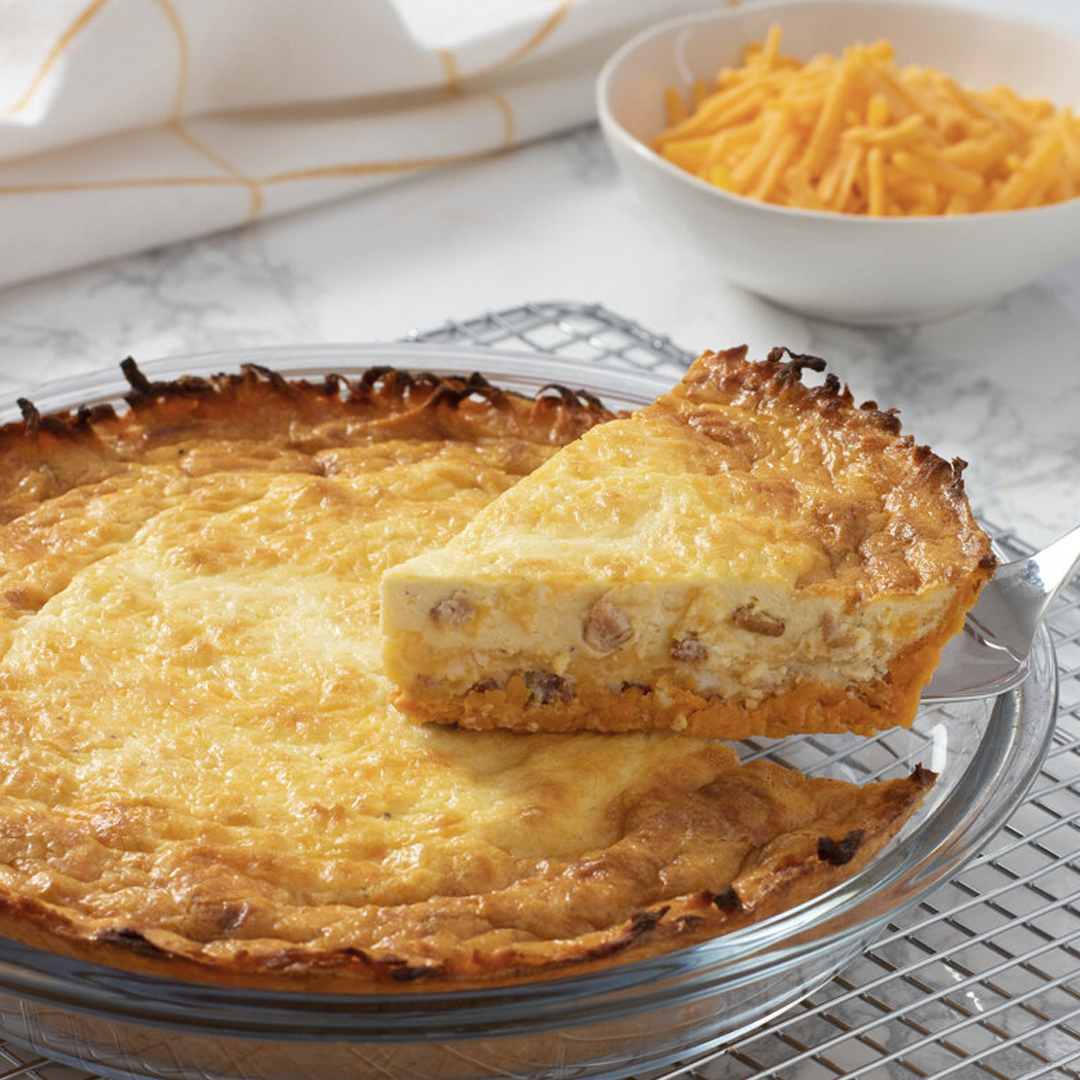 Recipe Info Cheddar and Bacon Quiche with Sweet Potato Crust